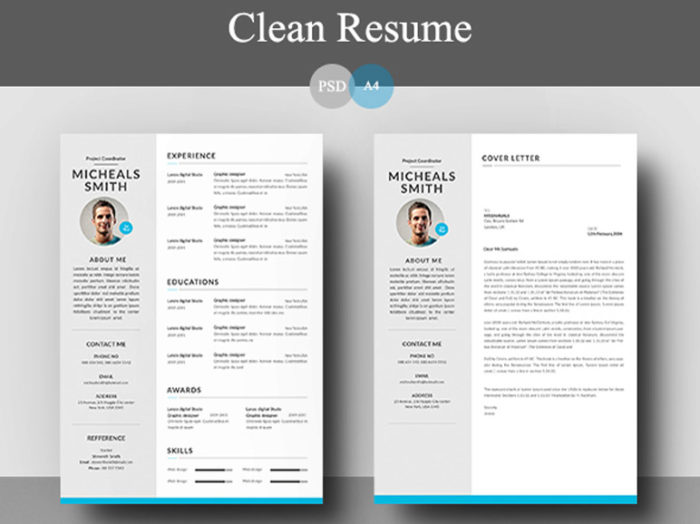 Free Clean Resume and Cover Letter Template for Job Seeker
