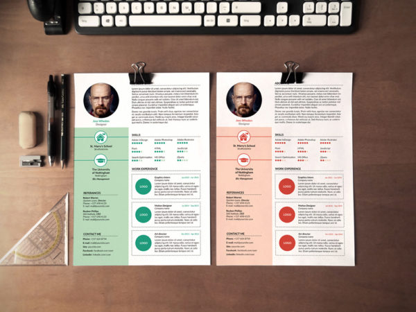 Free Resume Template Set in Multiple File Format (PSD, AI, DOC)