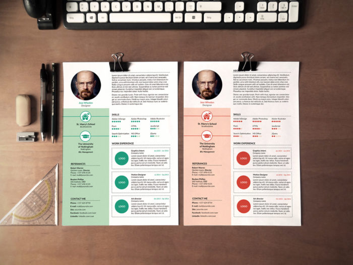Free Resume Template Set in Multiple File Format (PSD, AI, DOC)