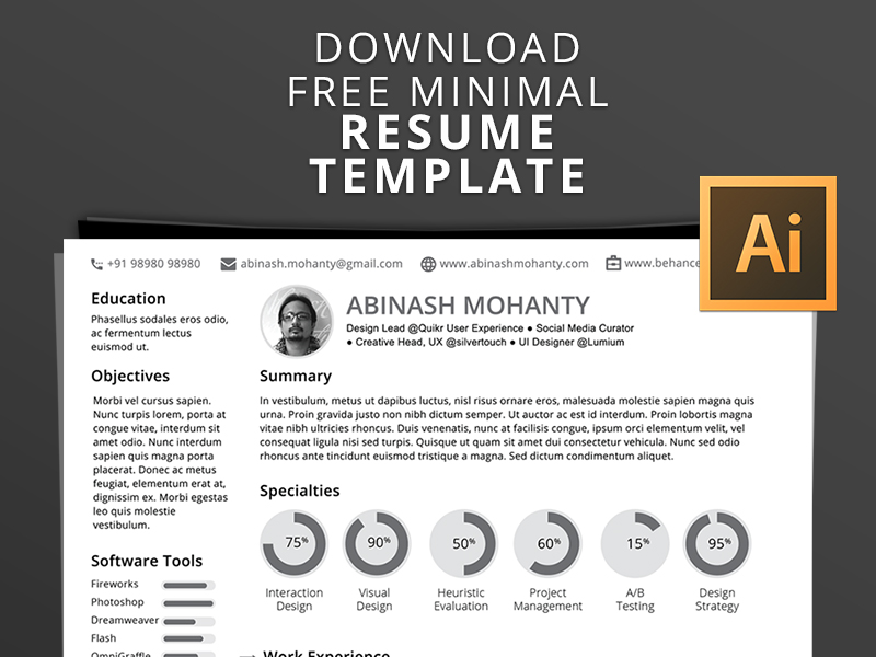 Abinash Resume - Free Minimalist Illustrator Resume Template