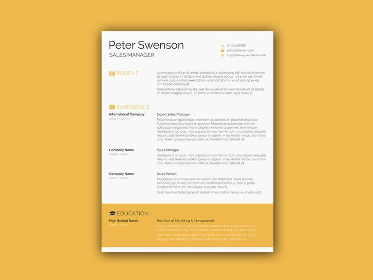 Swenson - Free Creative Resume Template with Yellow Color Style