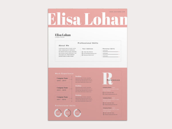 Elisa Resume - Free Feminine Resume Template with Pink Color Scheme
