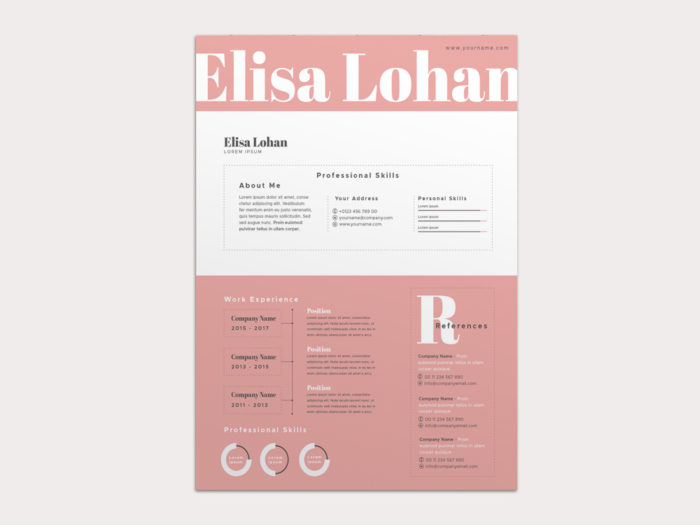Elisa Resume - Free Feminine Resume Template with Pink Color Scheme