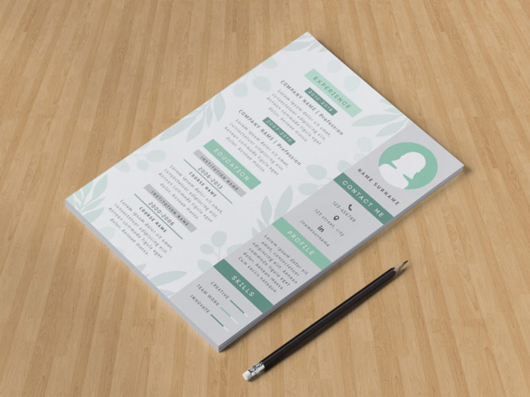 Free Feminine Resume Template with Green Color Combination