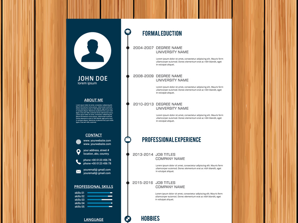 Free Vector CV Template with Timeline Style Design