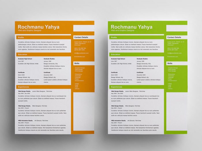 Free Clean Flat CV Template with 6 Color Variations