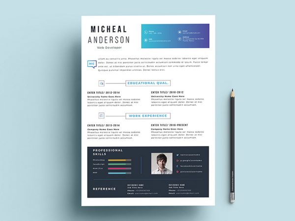 Free Fresh Professional Resume Template with Elegant Design