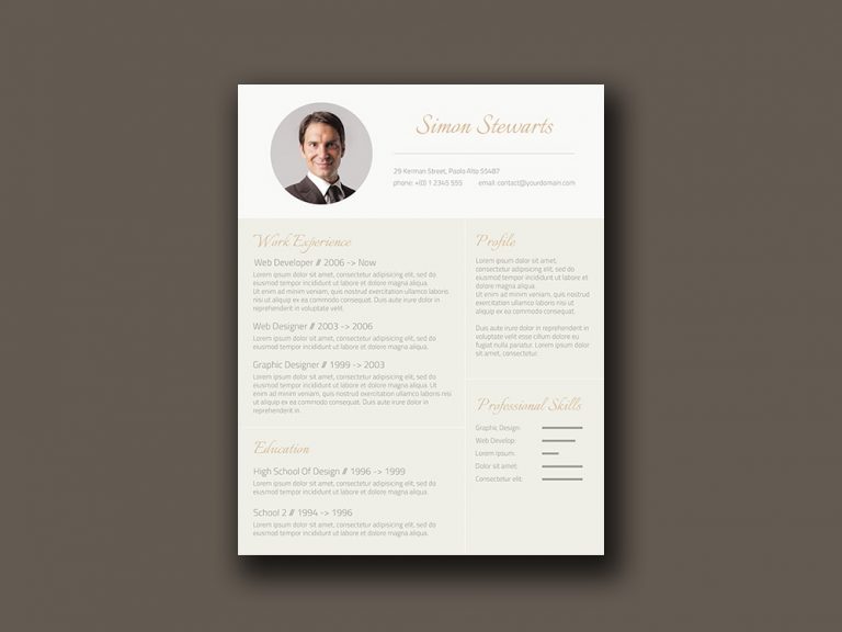 Free Gold Themed Resume Template with Conservative Design