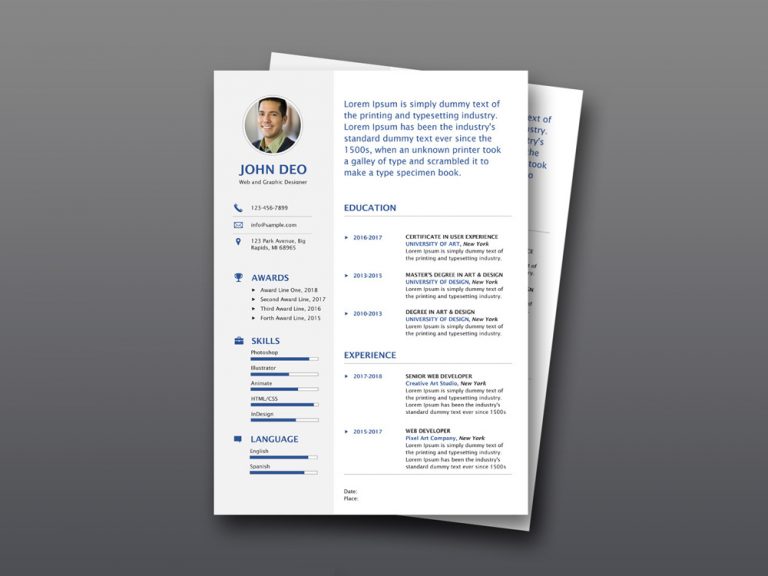 Free Light CV Template with Simple Style Design