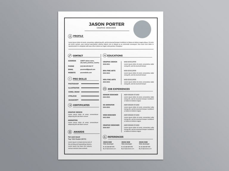 Alex Resume Template - Free MS Word Resume Template with Cover letter Page