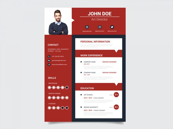 Free Modern Red Resume Template with Casual Design