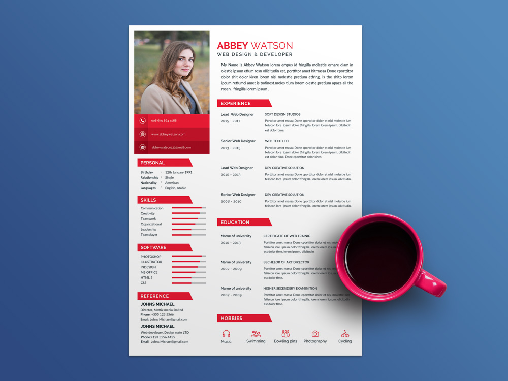Abbey Resume - Free Resume Template with Red Color Scheme
