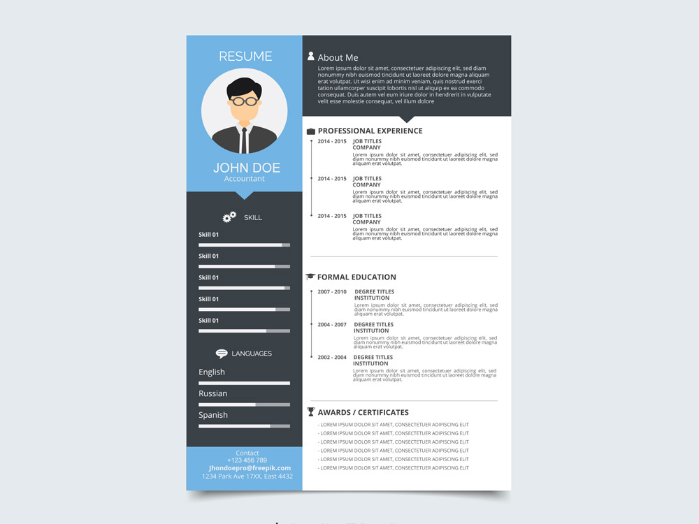 Free Vector Resume Template with Flat Style Design