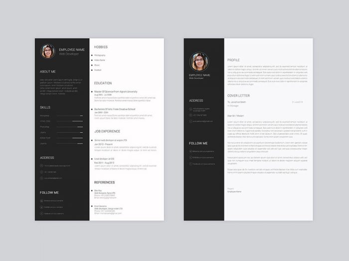 Free Minimal Personal Resume Template with Cover Letter