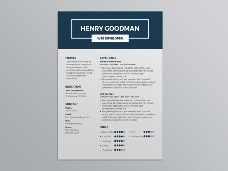 Free Dark Blue Resume Template