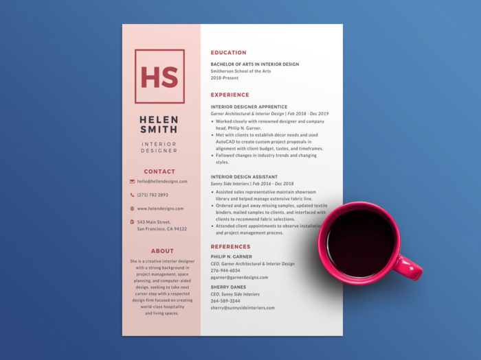 Free Pink Resume Template with Elegant Design