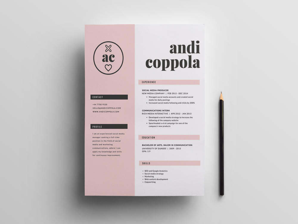 Free Modern Resume Template with Feminine Feel