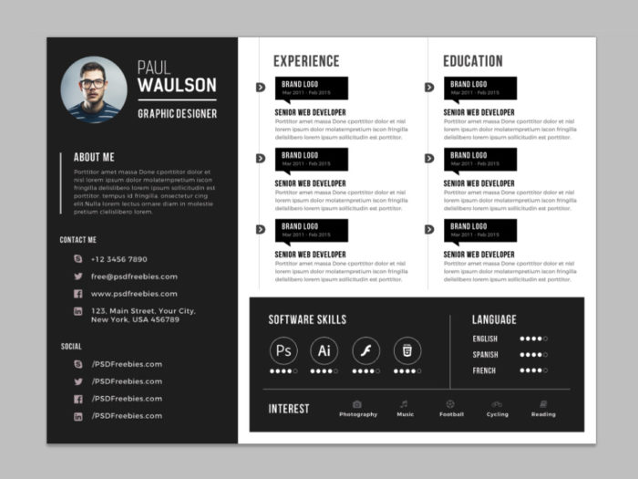 Free Creative Horizontal Resume Template for Job Seeker