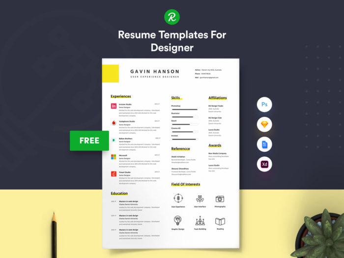 Gavin - Free User Experience Designer Resume Template with Simple Look