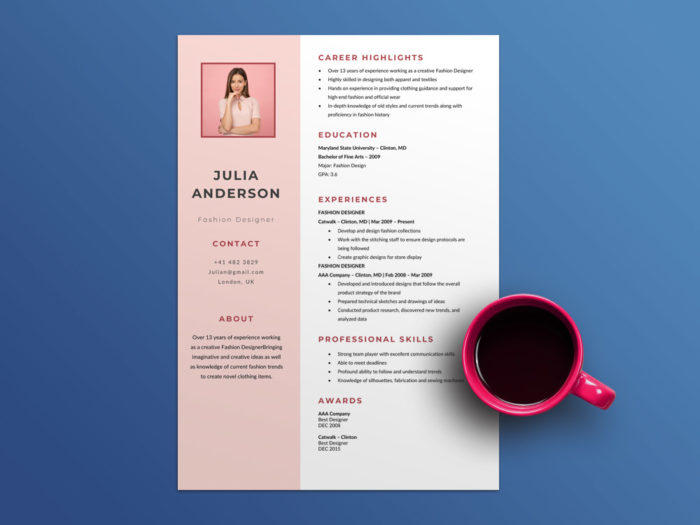 Free Feminine Word Resume Template with Minimalist Look
