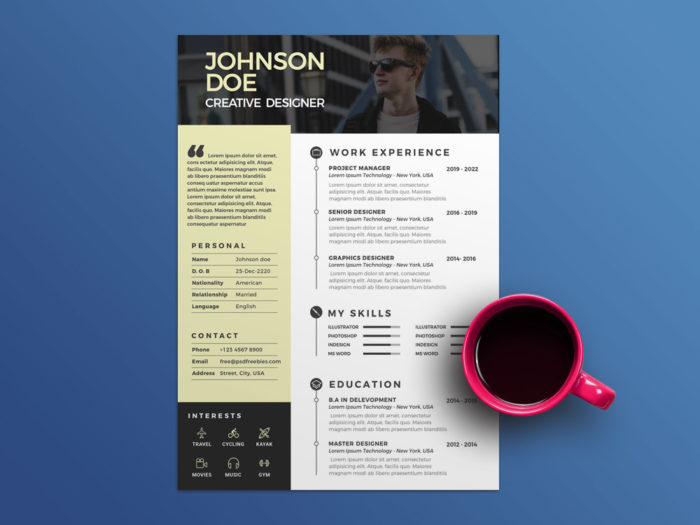 Free Professional PSD CV Template with Elegant Look