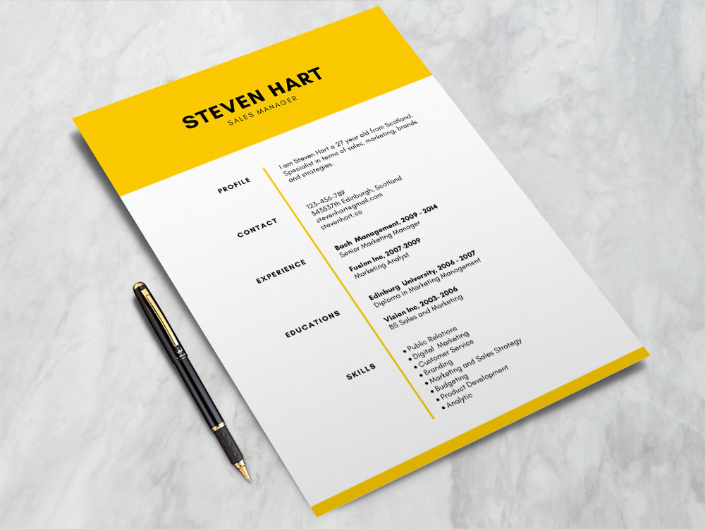 Free Yellow Elegant Resume Template with Professional Design