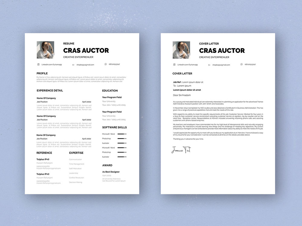 Free Entrepreneur Resume Template with Cover Letter Page
