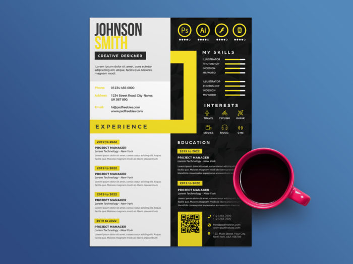Free Creative Multicolor CV Template in PSD File Format
