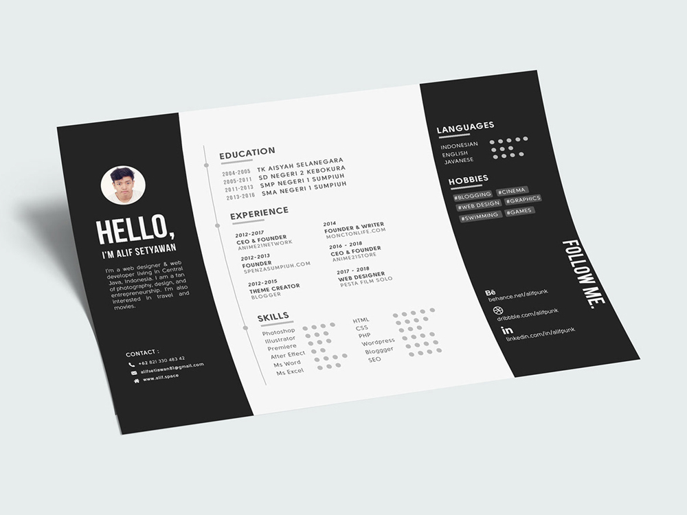 Free Creative Landscape Resume Template in PSD File Format