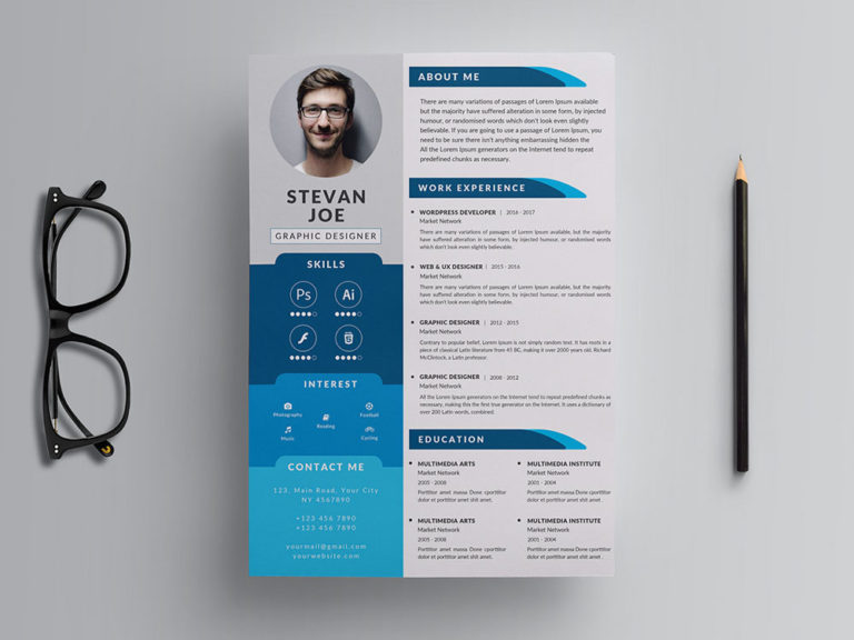 Free Modern PSD Resume Template with for Professional Look