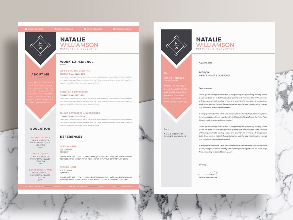 Natalie Resume - Free Modern Elegant Resume Template with Cover Letter Page