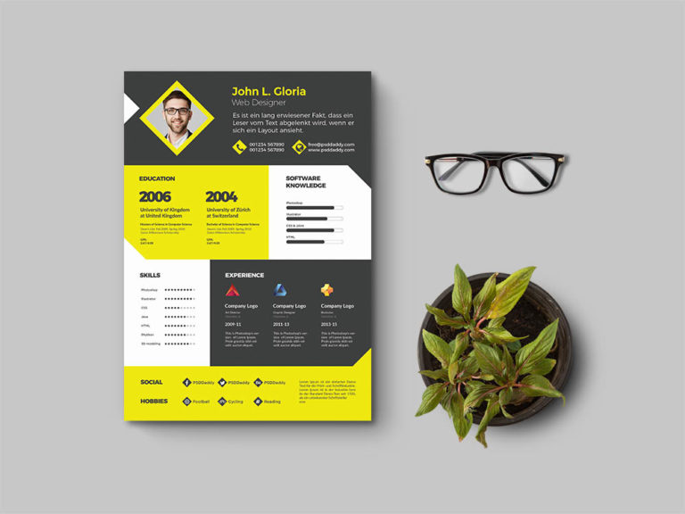 Free Clean Designer CV Template with Four Colors Option