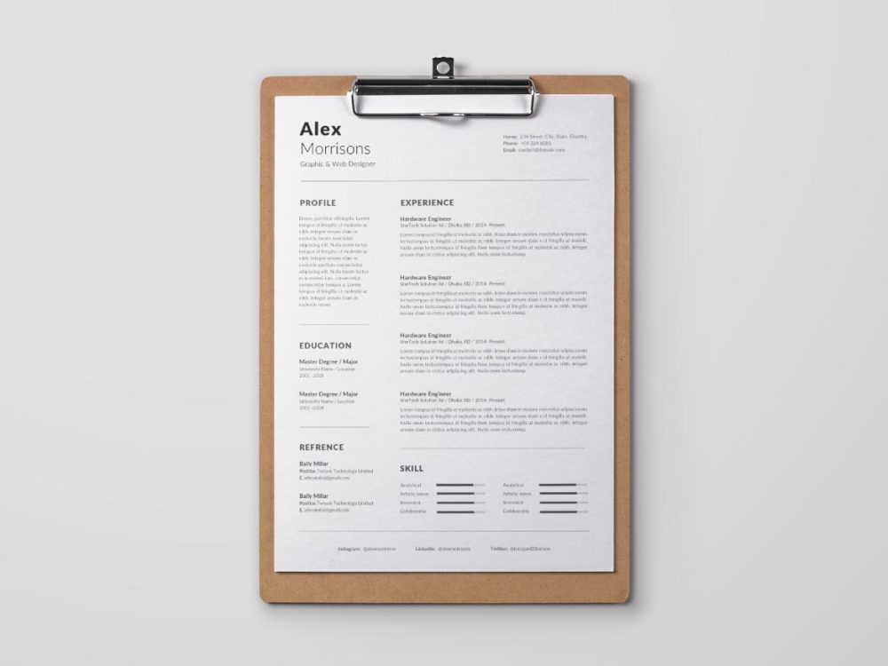 Alex Resume Template - Free MS Word Resume Template with Cover letter Page