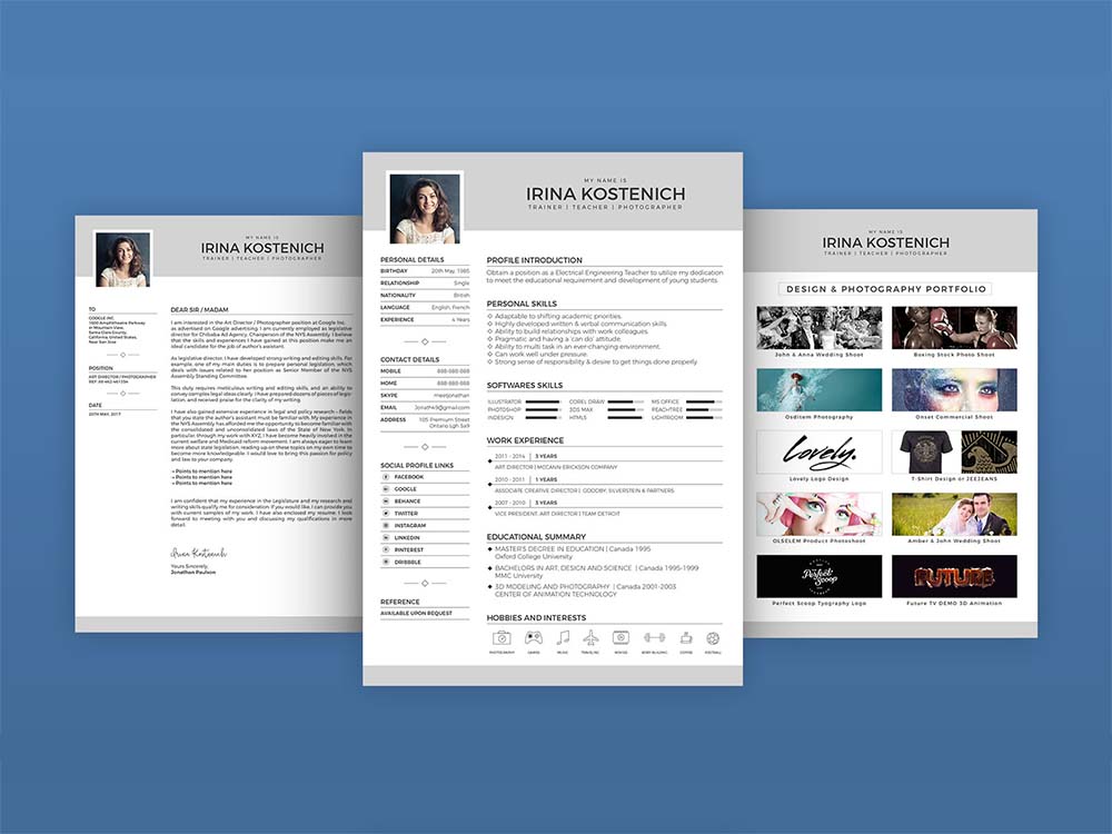 Free Teacher Resume Template with Cover Letter and Portfolio Page