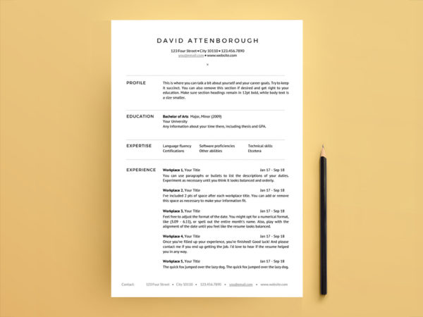 David Attenborough Resume - Free One Page Resume Template