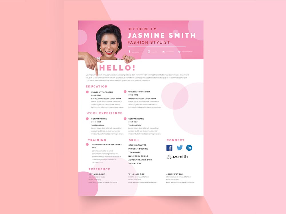 Free Fashion Stylist Resume Template with Feminine Look