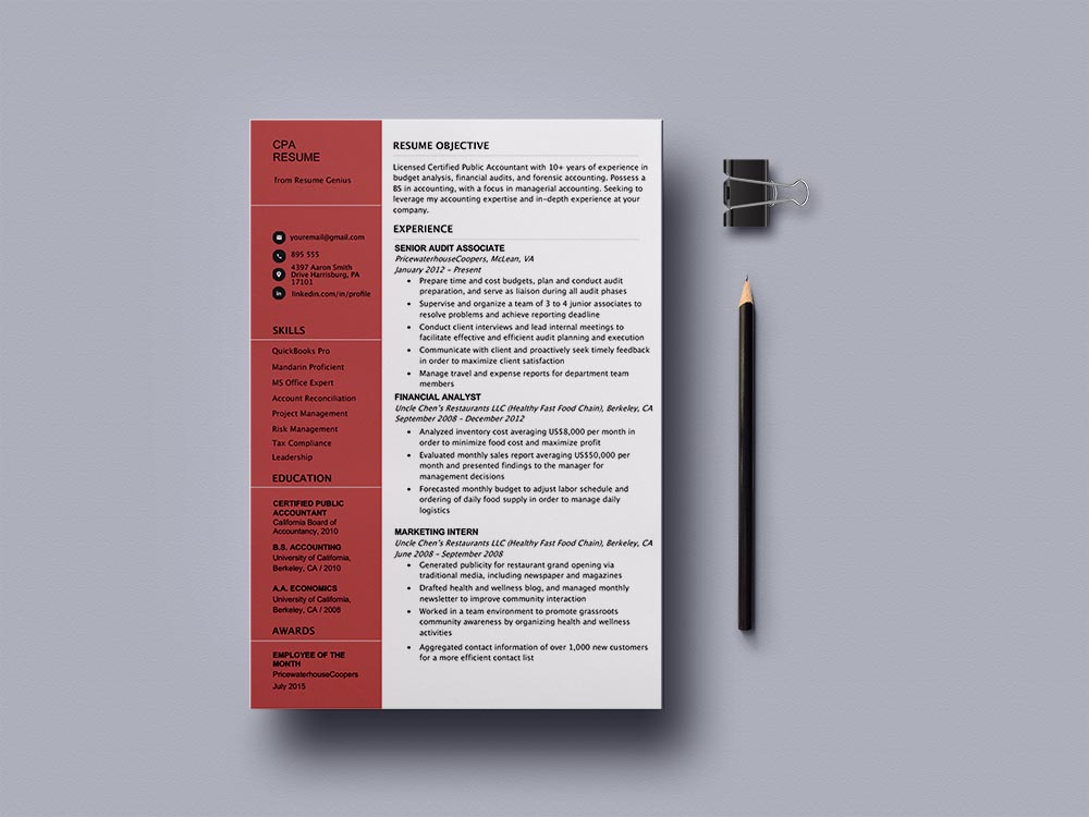 Free Certified Public Accountant (CPA) Resume Template With Sample Text