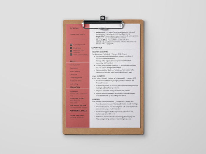 Free Secretary Resume Template with Clean and Simple Look