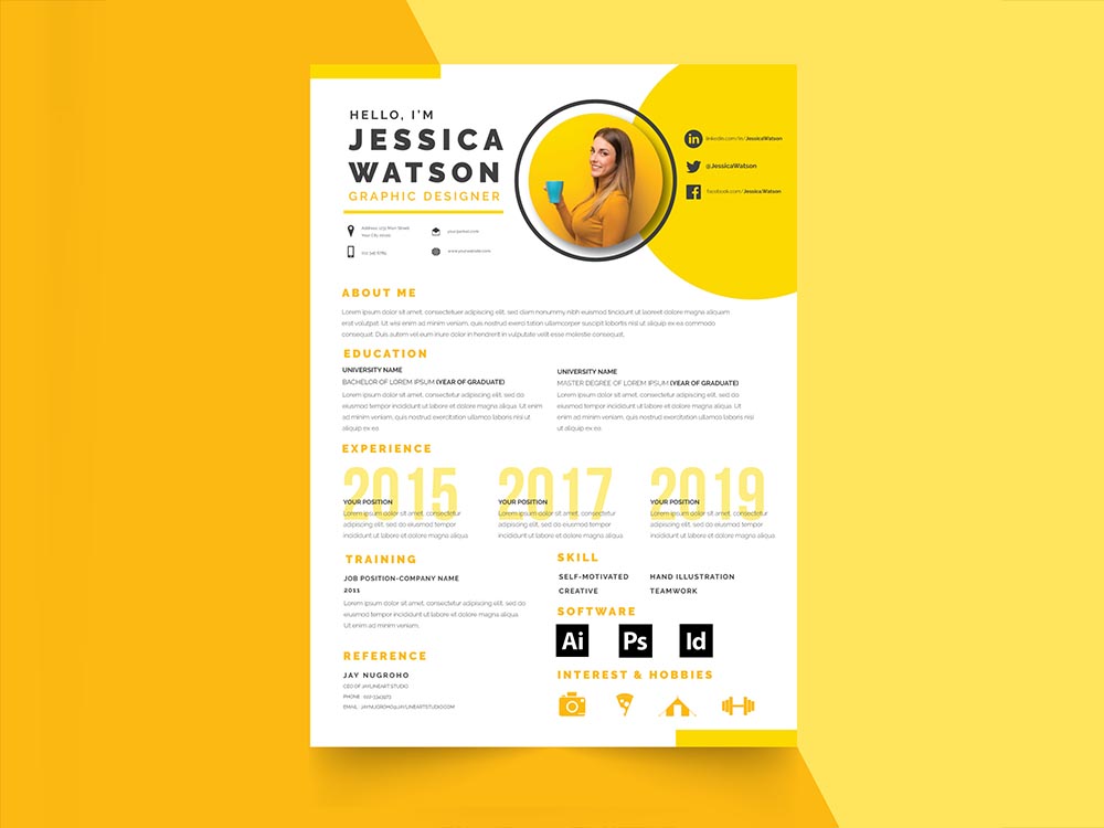 Free Yellow CV Template for any Job Opportunity