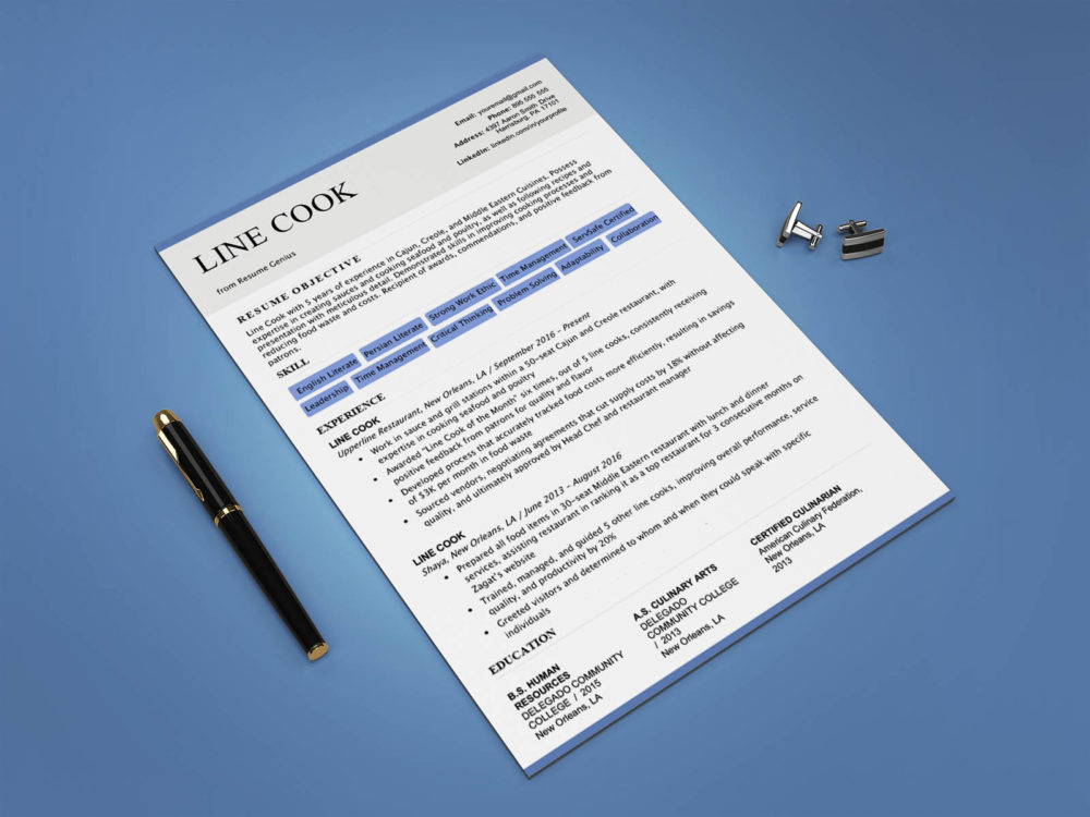 Free Line Cook Resume Template with Sample Text