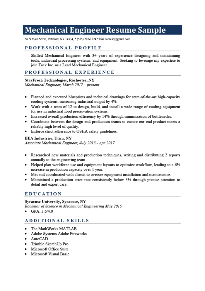 Free Mechanical Engineering Resume Template for Job Seeker