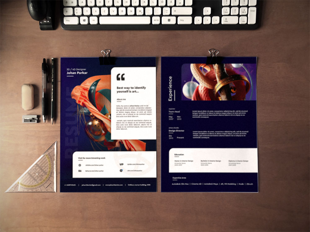 Free Artist Designer Resume Template with Modern and Professional Look