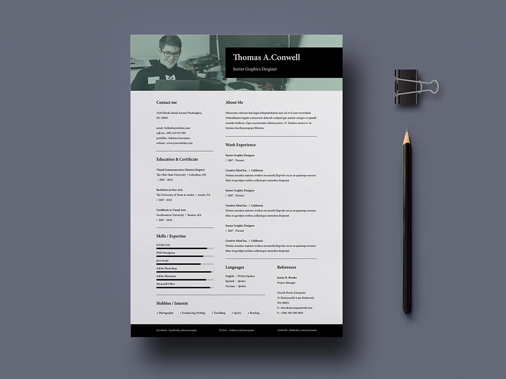 Free Classsic Indesign Resume Template with Matching Cover Letter
