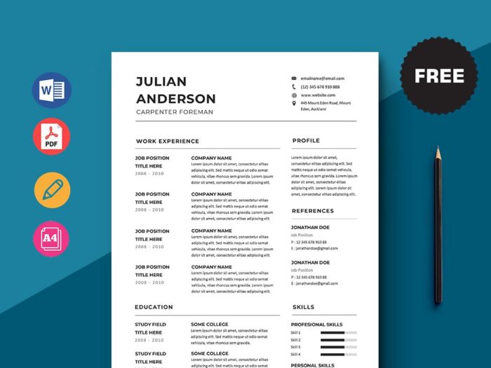 Free Carpenter Resume Template with Minimal and Elegant Look
