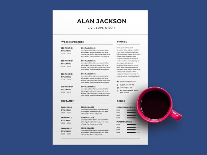 Free Civil Supervisor Resume Template with Minimal and Elegant Look