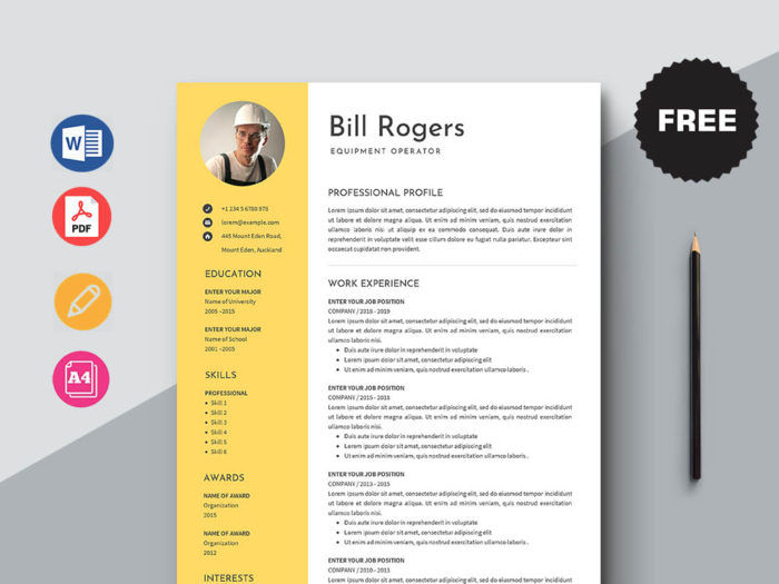 Free Equipment Operator Resume Template with Clean and Simple Look