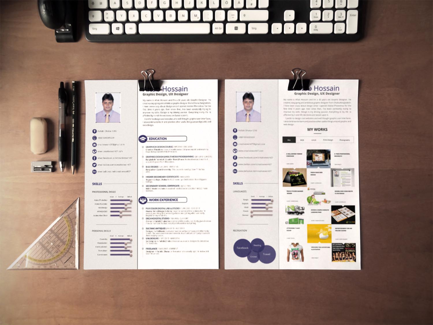 Free Simple 2 Pages Resume Template for Personal Use