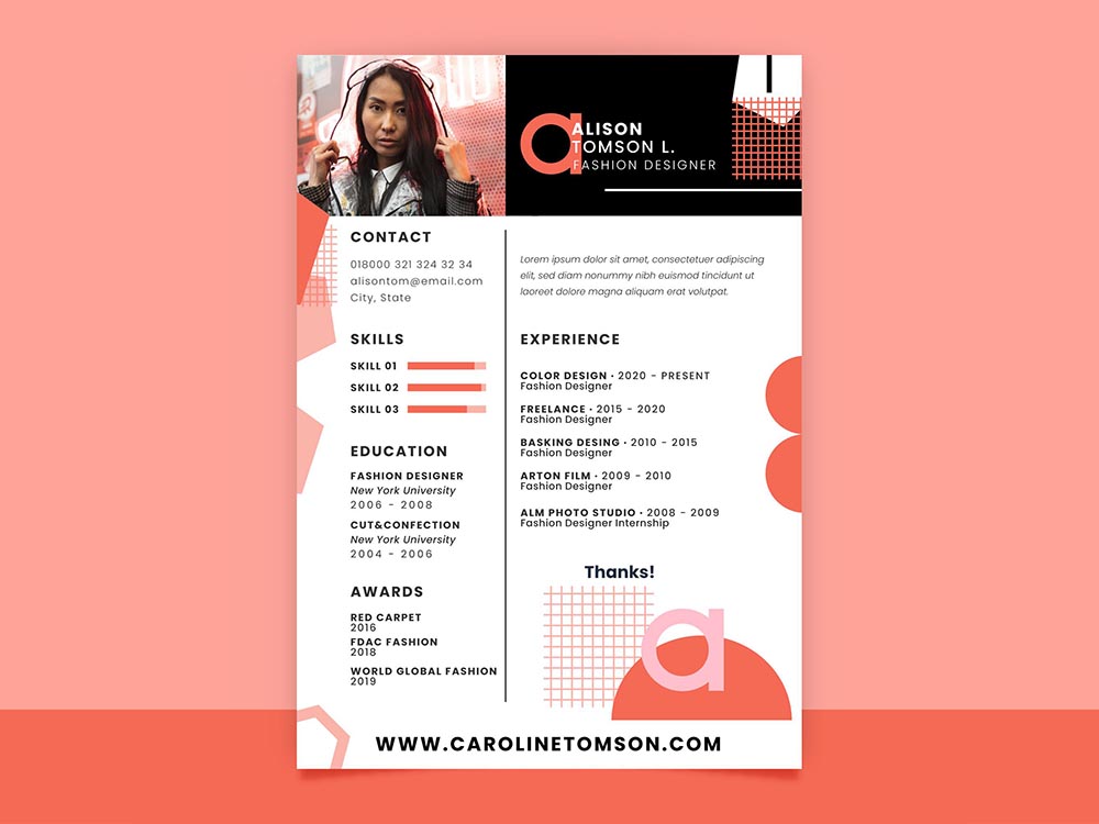 Free Geometric Fashion Resume Template for your Job Interview