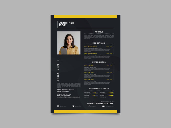 Free Modern Black Resume Template for your Job Interview