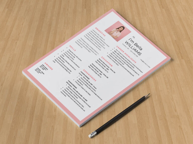 Free Pink Fashion Resume Template with Stylish Look